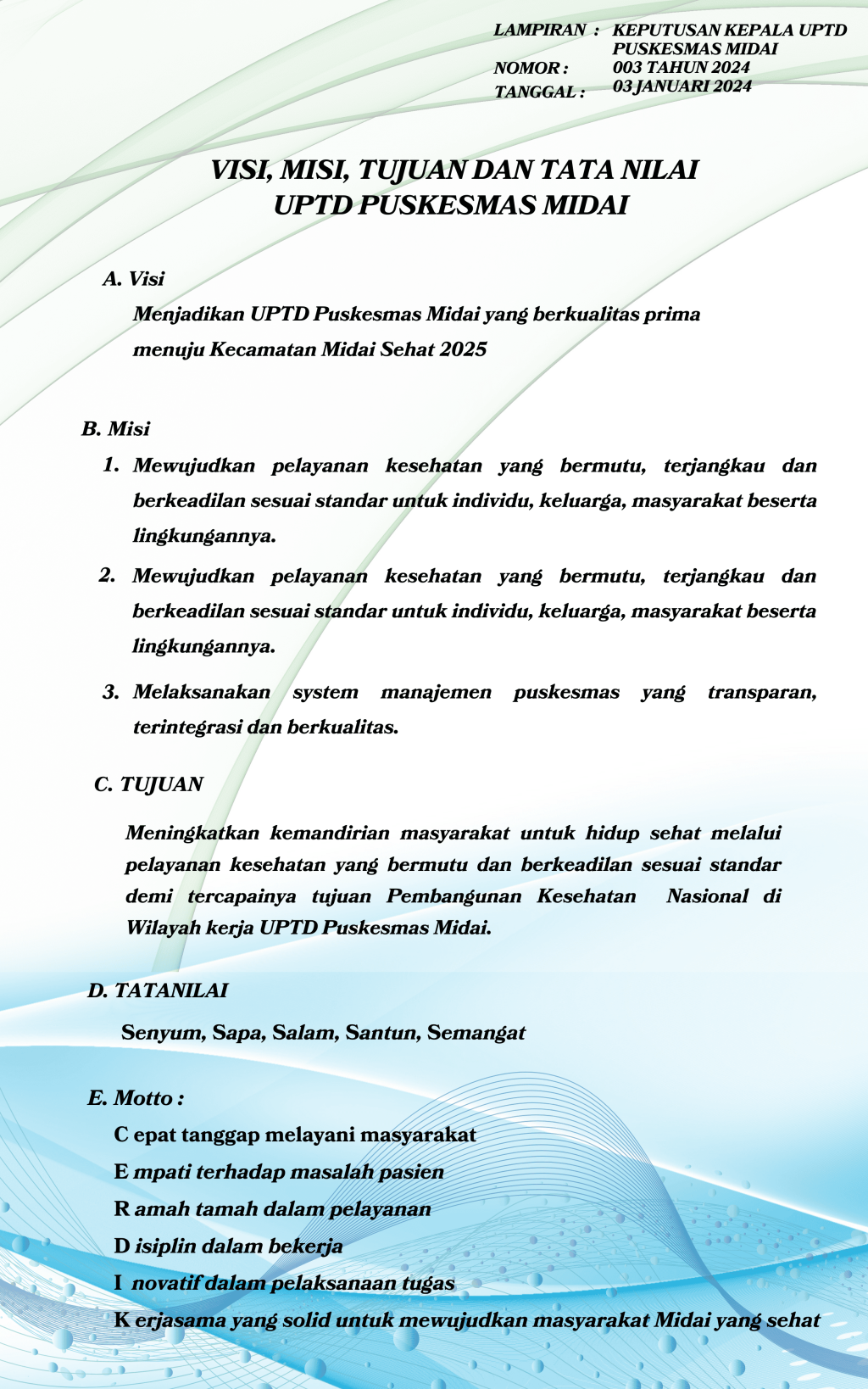 Visi & Misi – UPTD Puskesmas Midai